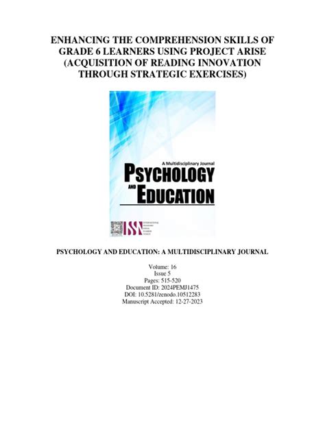 Enhancing The Comprehension Skills Of Grade 6 Learners Using Project Arise Acquisition Of