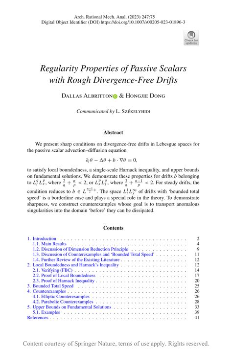 Regularity Properties Of Passive Scalars With Rough Divergence Free Drifts Request PDF
