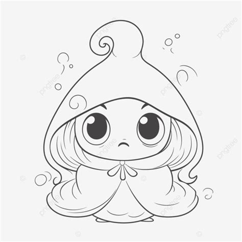 큰 코와 큰 눈 윤곽 스케치 그림이 있는 어린 소녀 색칠 페이지의 이미지 벡터 신비한 그림 신비한 개요 신비한 스케치 Png 일러스트 및 벡터 에 대한 무료 다운로드