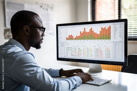 Black Data Analyst Using Code To Visualize Data Stock Illustration Adobe Stock