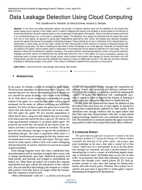 Ijser Data Leakage Detection Using Cloud Computing Pdf Cloud Computing Computing