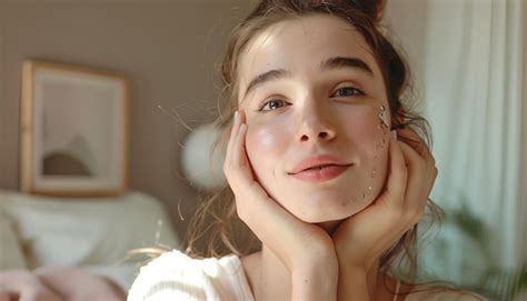Premium Photo Young Woman Doing Face Building Exercise In Bedroom Closeup