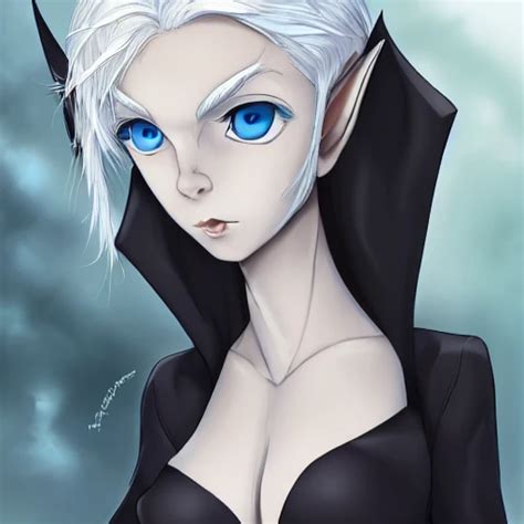 White Skin White Hair Blue Pupils Two Dimensional Girl Black