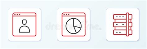 Set Line Server Create Account Screen And Graph Chart Infographic Icon Vector Stock Vector
