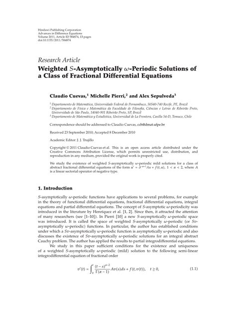 Pdf Weighted S Asymptotically ω Periodic Solutions Of A Class Of