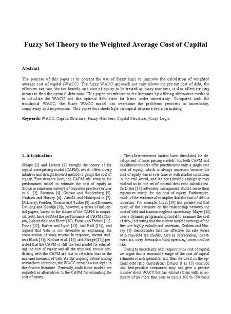 fuzzy set theory to the weighted average cost of capital fuzzy set