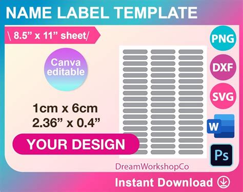 Pencil Name Label Template Ped Label Circe Label Template Canva Svg