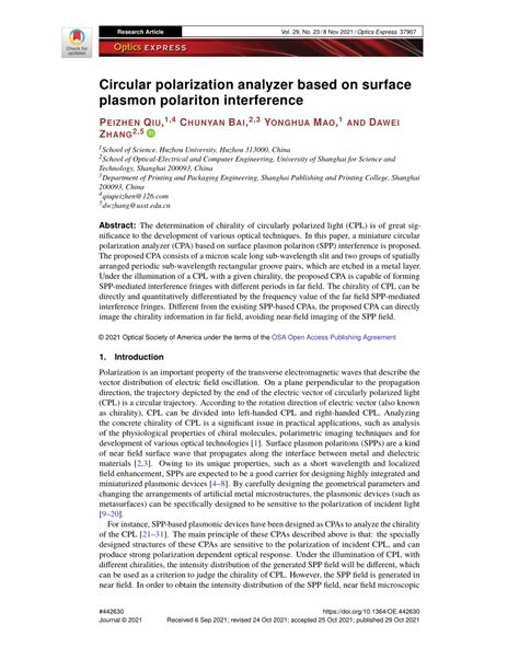 Pdf Circular Polarization Analyzer Based On Surface Plasmon Polariton Interference