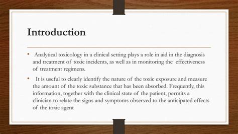 Role Of Toxicological Analysis In Clinical Practical Ppt