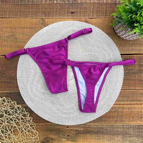 Biquíni Marquinha De Fita Com Tanga Fio Dental Canelado Roxo