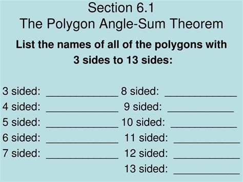 PPT Section 6 1 The Polygon Angle Sum Theorem PowerPoint Presentation ID 4203993