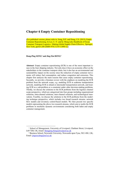 Pdf Empty Container Repositioning