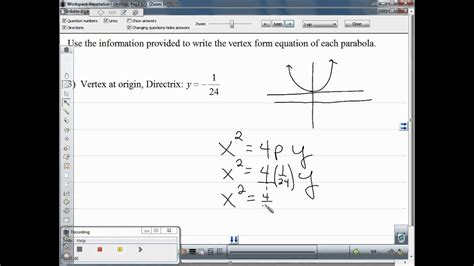 Use The Information Provided To Write The Vertex Form Equation Of Each Parabola Youtube