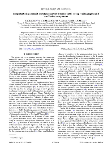 Pdf Nonperturbative Approach To System Reservoir Dynamics In The Strong Coupling Regime And