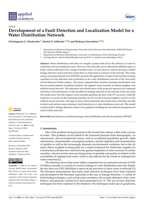 Pdf Development Of A Fault Detection And Localization Model For A Water Distribution Network