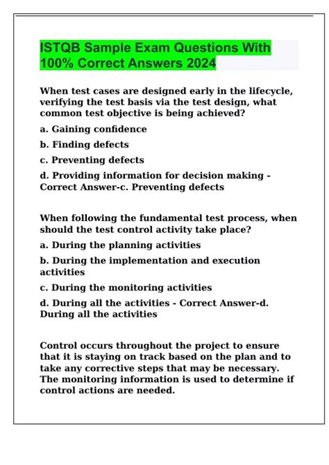 Istqb Sample Exam Questions With 100 Correct Answers 2024 Istqb Stuvia Us