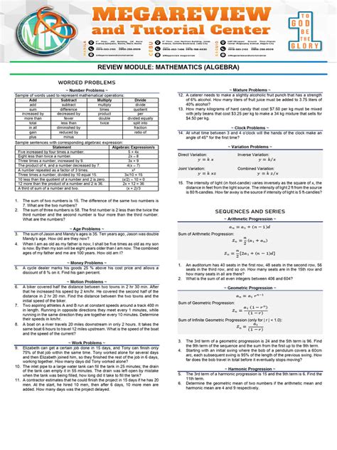 Review Module 01 Algebra Part 2 Pdf Numbers Mathematics