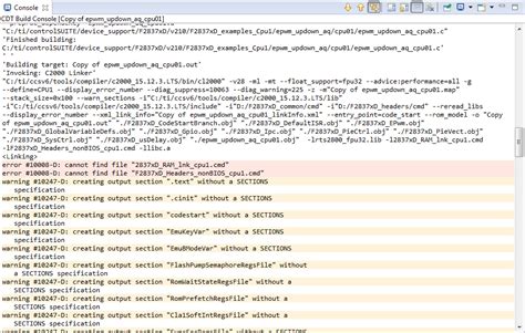 ccs tms320f28379d cannot find file 2837xd ram lnk cpu1 cmd code