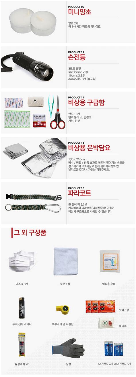 재난대비용품 A형 20종 생존배낭a형 재난 지진 대비가방 비상품가방 한국소방공사 주