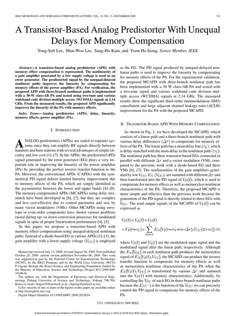 Pdf A Transistor Based Analog Predistorter With Unequal Delays For