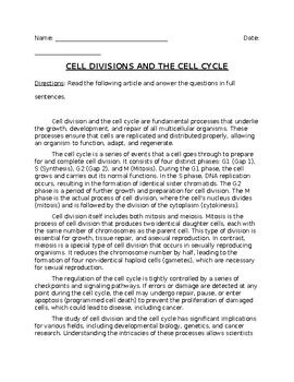 Cell Division And The Cell Cycle Article Questions TPT