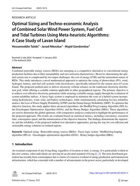pdf optimal sizing and techno economic analysis of combined solar