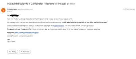 Invitation To Apply To Y Combinator Our Team Identified Your Profile