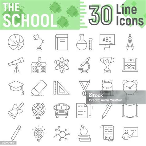 학교 선 아이콘 집합 교육 컬렉션 벡터 스케치 로고 삽화 학습 징후 선형 무늬 패키지 흰색 배경 Eps 10에 고립 된 상징 개체 그룹에 대한 스톡 벡터 아트 및 기타