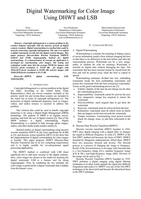 PDF Digital Watermarking For Color Image Using DHWT And LSB