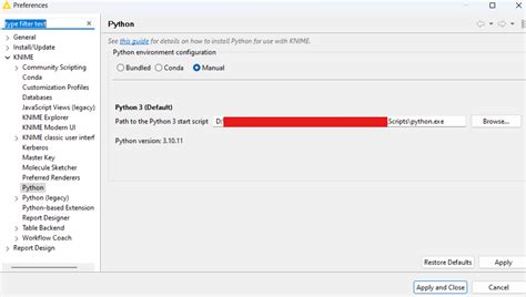 Knime Python Manual Setup Could Not Connect Knime Analytics