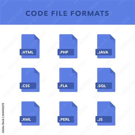 Set Of Code File Formats And Labels In Flat Icons Style Vector