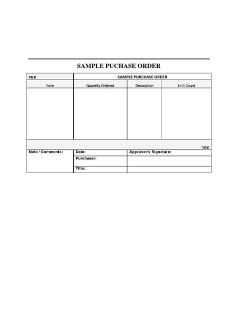 Sample Puchase Order Pr Item Quantity Ordered Description Unit Count