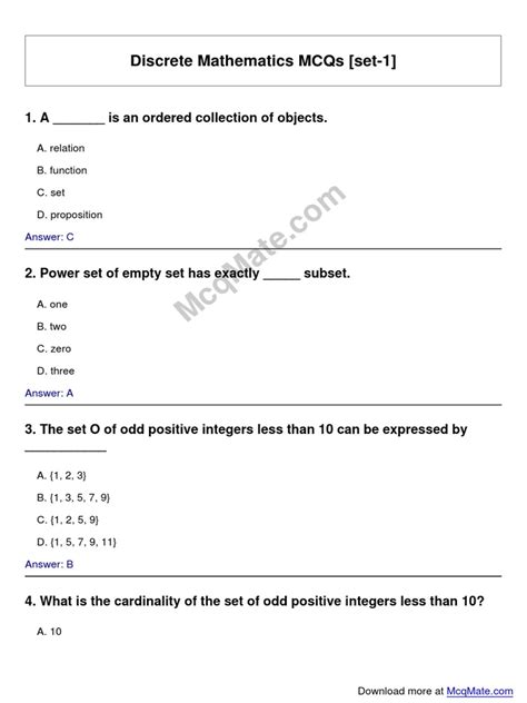 Discrete Mathematics Solved Mcqs Pdf Set Mathematics Mathematics