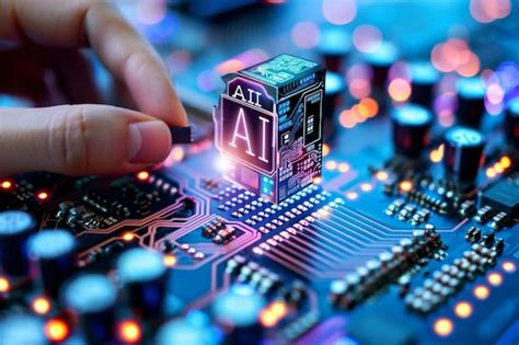 Hand Inserting An Ai Microchip Into A Circuit Board Symbolizing Advancements In Artificial