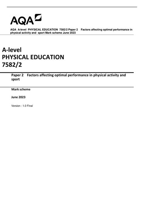 Aqa A Level Physical Education 7582 2 Paper 2 Factors Affecting Optimal Performance In Physical