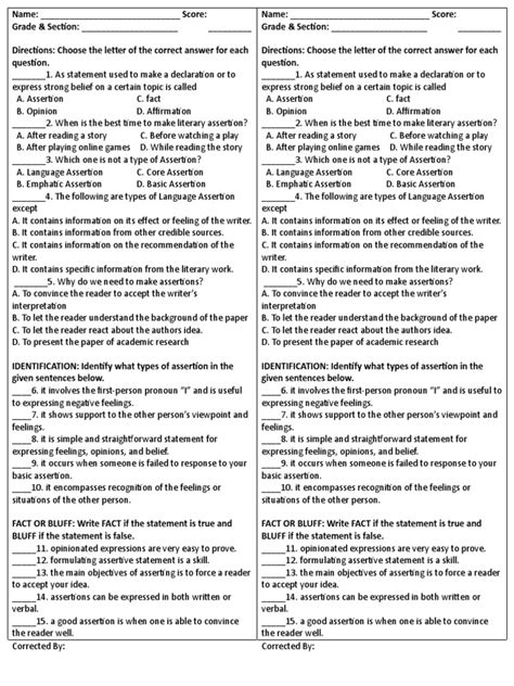 Quiz Assertion Week 7 Grade 7 Pdf Human Communication Cognition