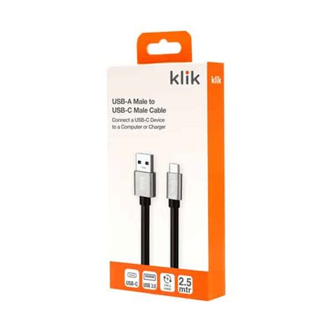 Klik 2 5M USB A Male To USB C Male USB 3 0 Cable KAC25BK Buy Online At Comms Direct