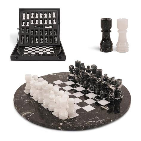 38 Cm Round Chess Set With Standard Storage Box Zebra Black And White
