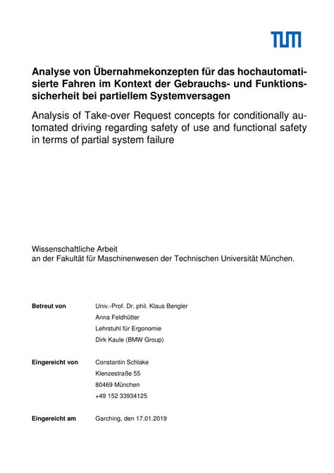 PDF Analysis Of Take Over Request Concepts For Conditionally