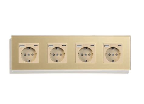 Розетка электрическая 4 поста с Usb Type C Аc рамка 299х86мм стекло цвет золотой купить с