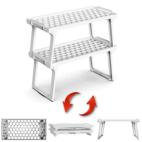 Ums Kitchen Cabinet Shelf Organizers White Plastic Stackable Freezer Rack Shelf