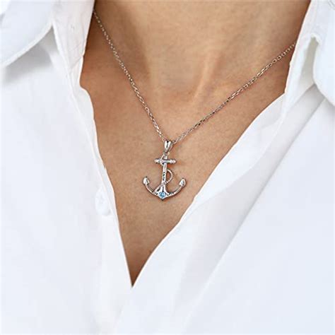 Wendao Sterling Silver Sailor Anchor Necklace For Women White Gold