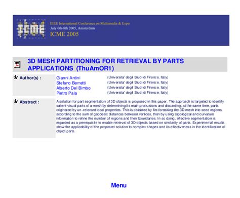 Pdf 3d Mesh Partitioning For Retrieval By Parts Applications Stefano Berretti
