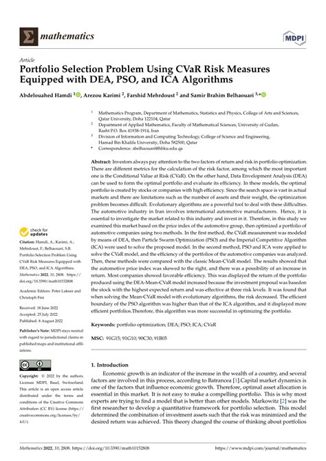 Pdf Portfolio Selection Problem Using Cvar Risk Measures Equipped