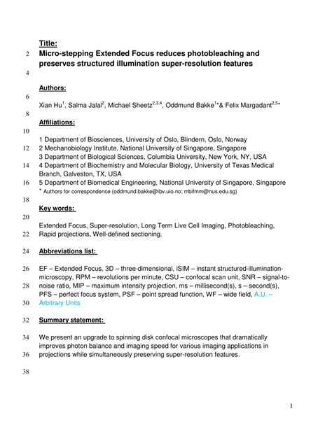 Pdf Micro Stepping Extended Focus Reduces Photobleaching And Preserves Structured Illumination