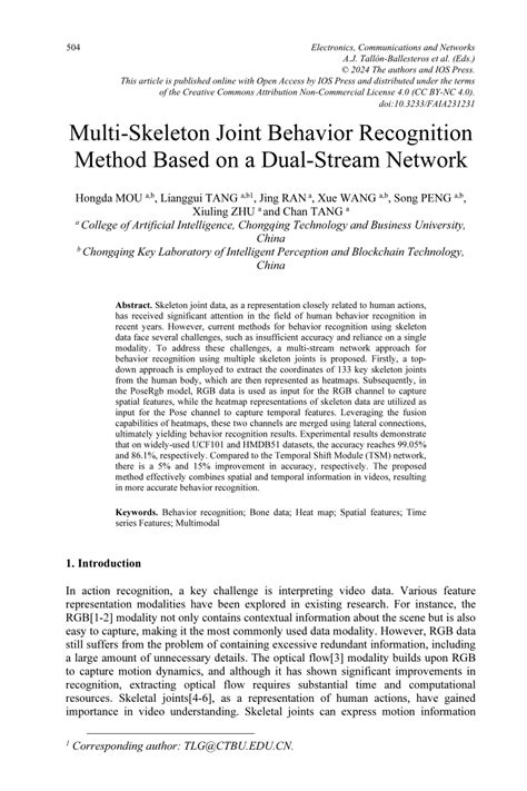 Pdf Multi Skeleton Joint Behavior Recognition Method Based On A Dual