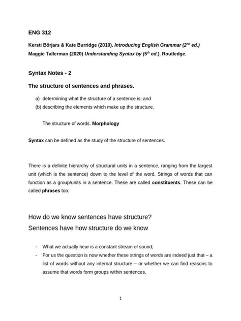 Syntax Notes 2 Constituents Pdf Phrase Semantics