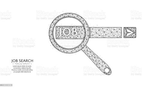 인터넷 폴리 디자인에 작업 검색 돋보기 및 검색 상자 추상 기하학적 이미지 Seo 와이어 프레임 메쉬 다각형 벡터 그림 흰색