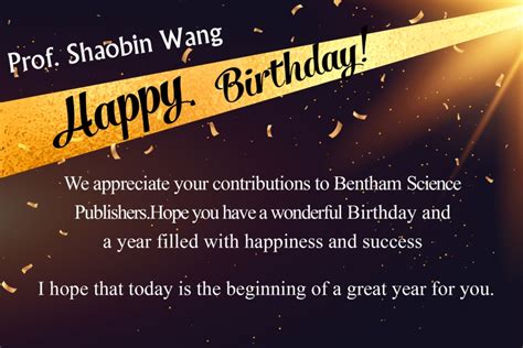 Wishing A Very Happy Birthday To Prof Shaobin Wang Bentham Science