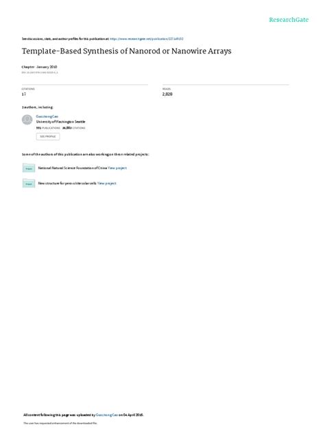 Template Based Synthesis Of Nanorod Or Nanowire Ar Pdf Nanowire Electrochemistry